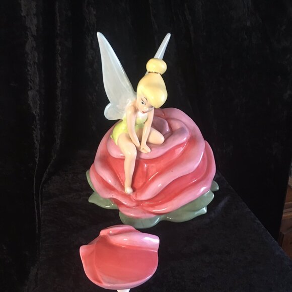 Disney | Accents | Vintage Disney Parks Tinkerbell On Pink Rose Ceramic ...